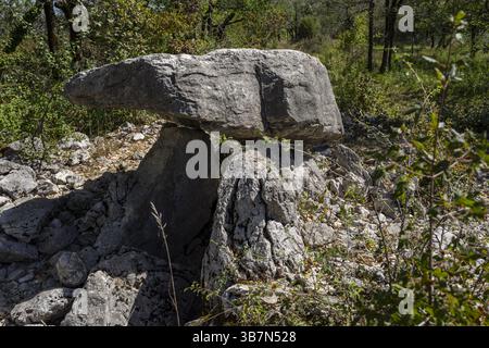 Dolmen Brillaud, Mas d'Azil , Ariège Pyrenees regional natural park ...