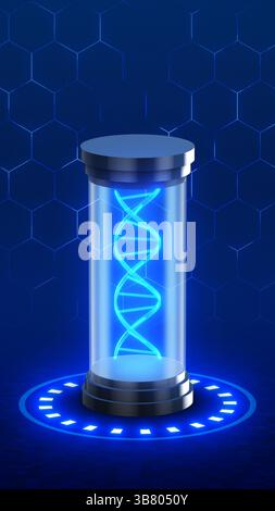 DNA Helix in Sci-Fi Tube on Tech Background Stock Photo - Alamy