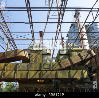 Abandoned industrial building interior. Apocalyptic scene. Ruins of ...