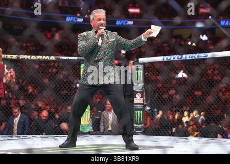 Announcer Bruce Buffer introduces fighters before a UFC 249 mixed ...