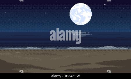 Beach pixel art background. 2d backdrop in 8-bit retro video game style ...