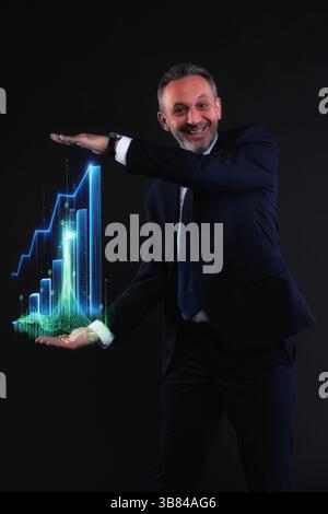 Businessman presenting growing graph Stock Photo - Alamy
