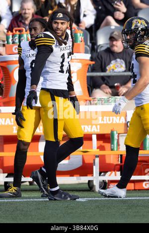 Hamilton Tiger-Cats' Shemar Bridges (17) makes a catch with pressure ...