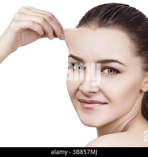 woman removes skin from a piece of red fish cooking at home Stock Photo ...