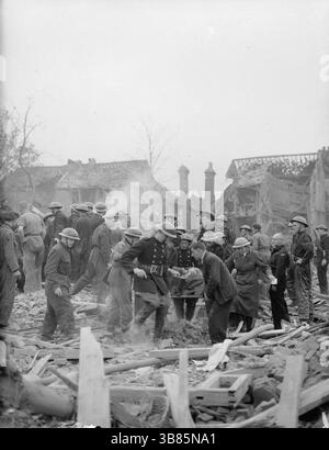 WW2 Air Raid V2 Bomb Damage July 1944 Rescue workers use flood lights ...