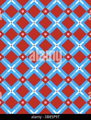 A striking pattern features alternating diamonds in light and dark blue ...