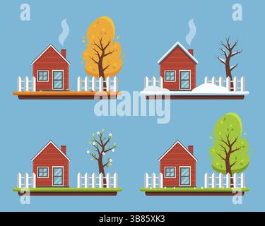 Spring House Flat Vector Illustration Set. Sweet Home Clipart. White ...