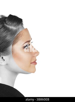 Perfect female face made from faces parts .Plastic surgery concept ...