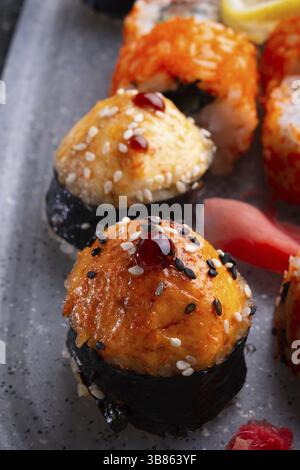 Close up image of served sushi meal on plate Stock Photo - Alamy