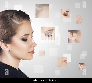 Perfect female face made from faces parts .Plastic surgery concept ...