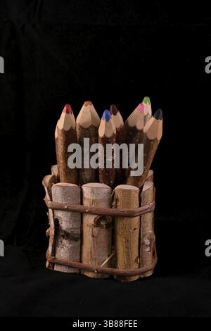 Set of pencils stylised tree branch. isolated on the black Stock Photo ...