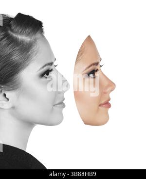Perfect female face made from faces parts .Plastic surgery concept ...