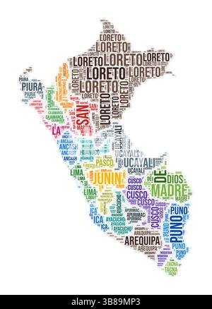Peru shape with country names word cloud in multiple languages. Peru ...
