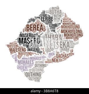 Lesotho map design. Country names in different languages and map shape ...