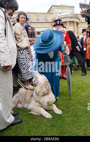 Queen Camilla is seen rubbing Jeanette Binns' Labrador, Haworth, under ...