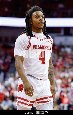 Wisconsin Badgers guard Kamari McGee (4) celebrates during an NCAA ...