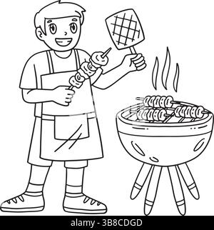BBQ and Boy Grilling Skewers Coloring Page Stock Vector Image & Art - Alamy