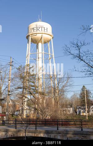 Perth, Canada -April 27, 2025: Park water tower in Ontario, Canada ...