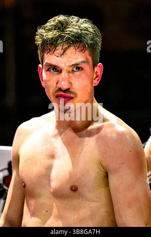 February 23, 2024, Huntington, New York, USA: JOHN GJINI lands a right ...