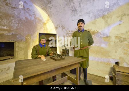 A Turkish soldier using a telegraph machine. A diorama, recreation at ...