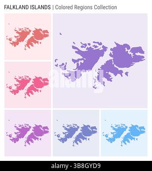 Falklands map collection. Country shape with colored regions. Blue Grey ...
