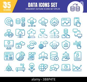 Database icons set, 35 universal icons set, data analysis, statistics ...