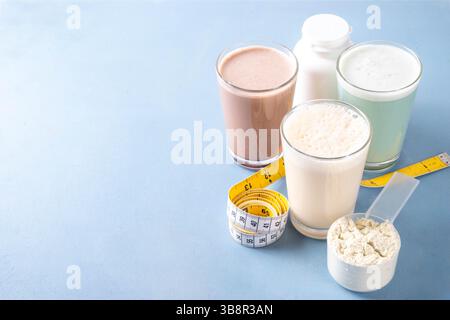 Assortment of different flavors of protein cocktails, with protein ...