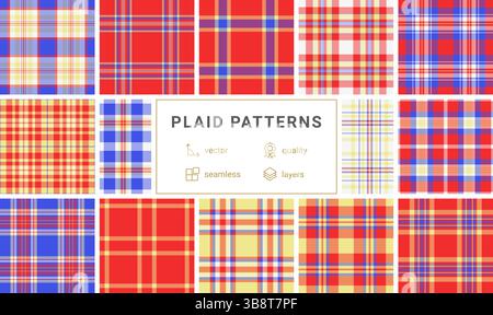 Vibrant red and yellow plaid patterns, perfect for textile design ...