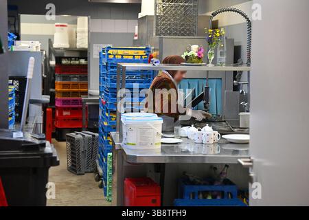 Foreign female kitchen assistants in a restaurant kitchen. Working as ...