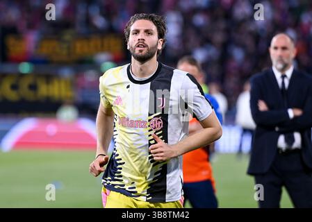Juventus's Manuel Locatelli portrait during warm up during Bologna FC ...