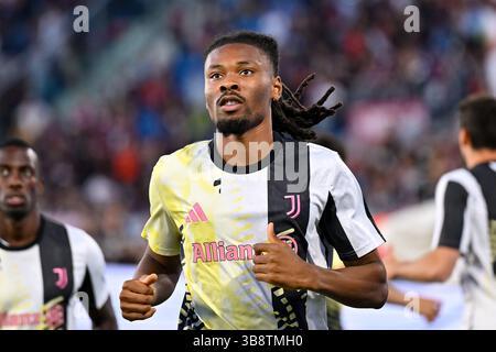 Juventus's Khephren Thuram portrait during warm up during Bologna FC vs ...