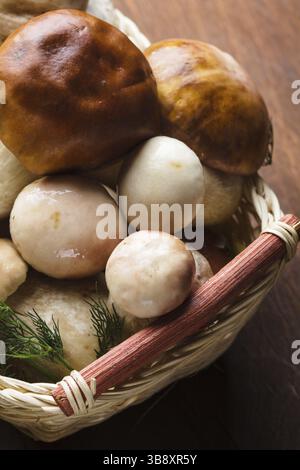 Ceps in the basket prepared for cooking on the table Stock Photo - Alamy