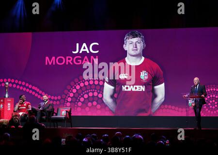 Jac Morgan of the British & Irish Lions is tackled by defenders during ...