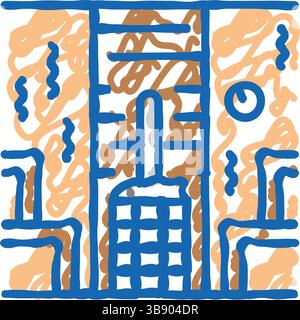 Finnish sauna hand drawn doodle icon. Ladle pouring water on stones ...