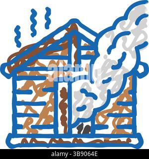 Finnish sauna hand drawn doodle icon. Ladle pouring water on stones ...