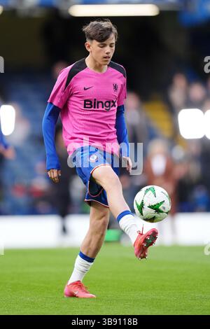 Chelsea's Reggie Walsh warms up ahead of the UEFA Conference League ...