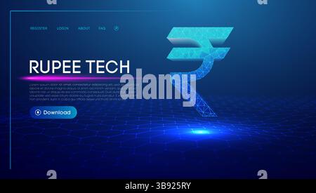 Digital rupee technology interface with glowing Indian currency symbol ...