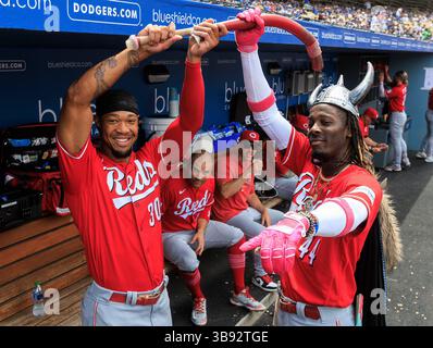 Cincinnati Reds' Will Benson celebrates with teammates after their ...