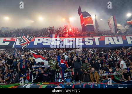 Arsenal fans, supporters, during the Paris Saint-Germain v Arsenal UEFA ...