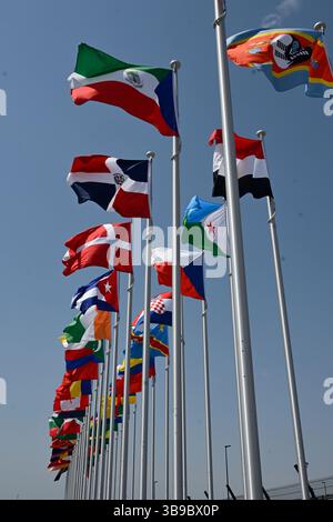 International flags at the entrance of Expo 2025 Osaka Kansai Japan ...