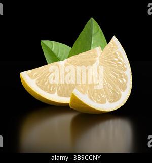 Fresh Crisp Vibrant Lemon Slice Piece Quarter Half and Whole with Green ...