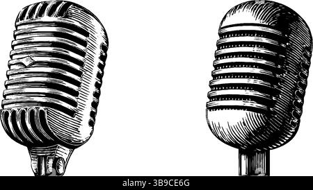 Vintage microphone illustration with bold engraved lines for retro ...