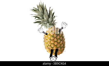 Digital composite. Happy pineapple character. Fruit, food, ingredients ...