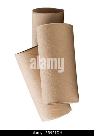 Side view of tissue paper cores in stack is isolated on white ...