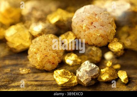 Golden stones and crystals Stock Photo - Alamy