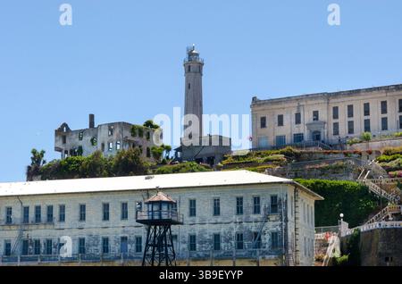 Alcatraz with lighthouse and watchtower Stock Photo - Alamy