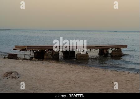 A view of an old pier along Malkiya Beach, Hamad Town, Northern ...