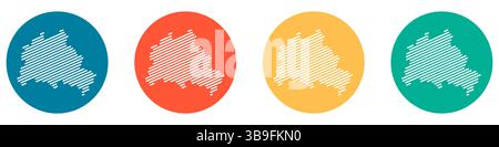 Blue circles, outlines in orange and periwinkle, are decorated with ...