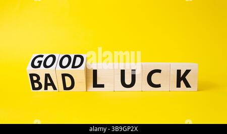 Good Luck and bad Luck symbol. Turned wooden cubes with words Bad Luck ...
