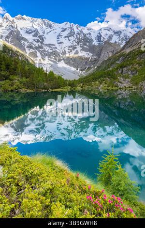 Summer view of the Aviolo lake in the Adamello park. Edolo,Brescia ...